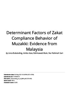 Determinant Factors of Zakat Compliance Behavior of Muzakki: Evidence from Malaysia - Repositori ...